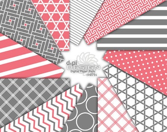 Coral & Navy Digital Paper and Printable Backgrounds | Etsy