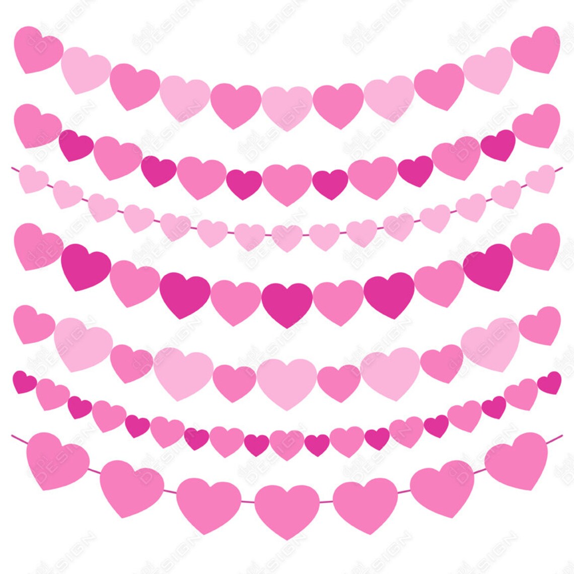 Digital Heart Buntings Valentine Clip Art Buntings With Pink - Etsy UK