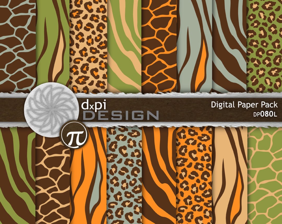 Retro Safari - Digital Animal Print Paper in Orange Green & Brown ...