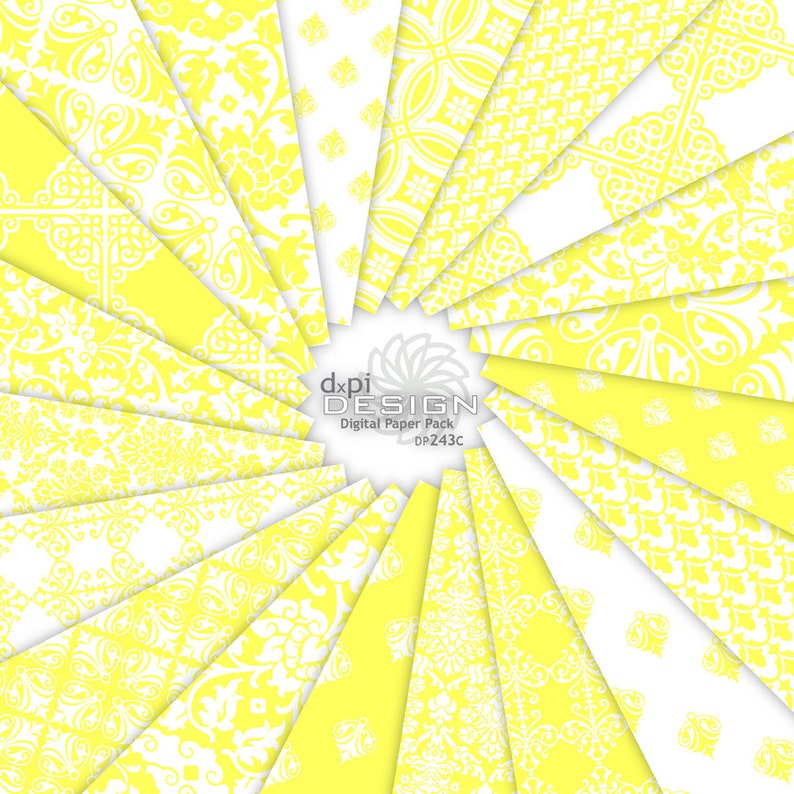 Bright Yellow Damask Digital Paper and Scrapbook Designs - Etsy