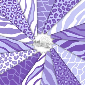 Purple Animal Prints Digital Paper & Printable Designs Zebra, Leopard ...