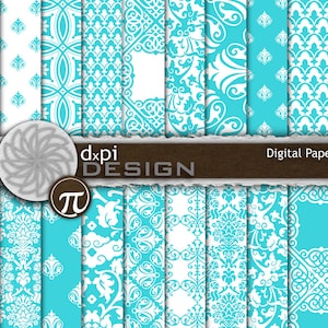 Turquoise Damask Digital Papers and Background Designs - Etsy