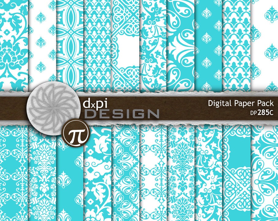 Turquoise Damask Digital Papers and Background Designs - Etsy