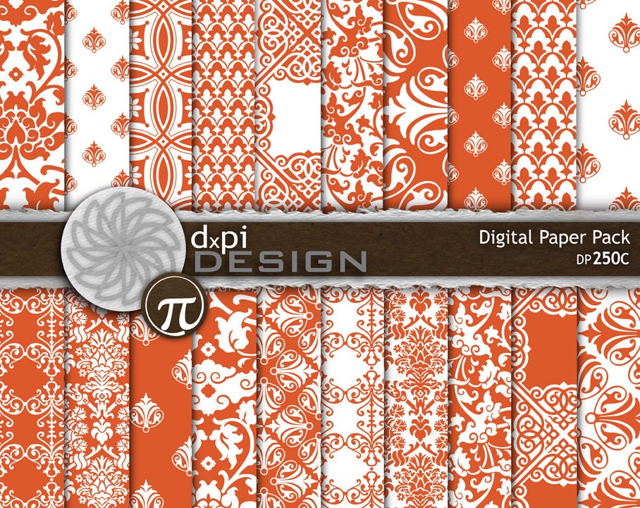 Orange Damask Digital Paper and Scrapbook Designs - Burnt Orange ...