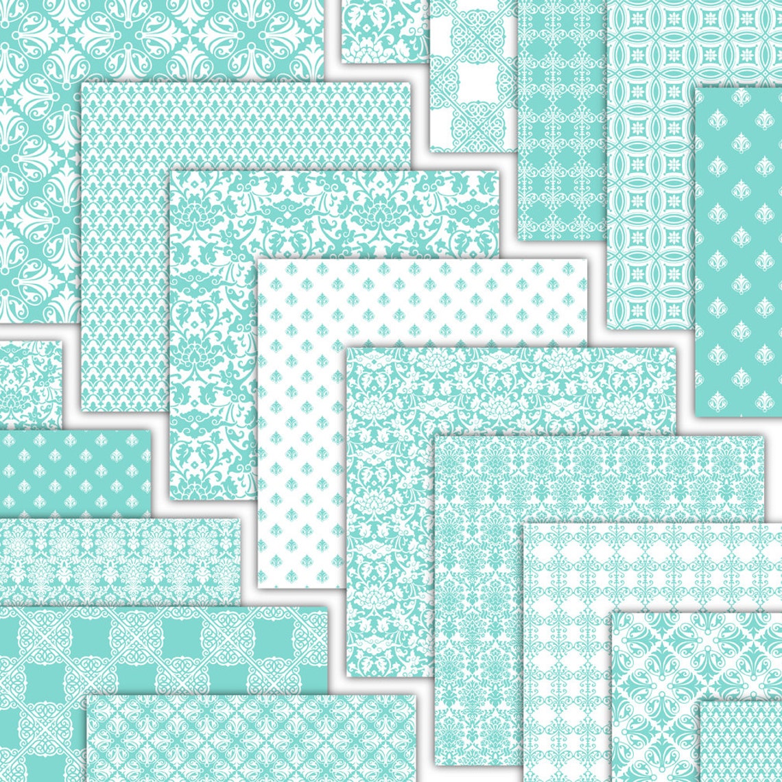 Aqua Blue Digital Damask Paper & Background Designs for Scrapbooking ...