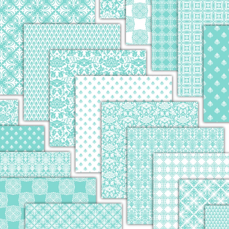 Aqua Blue Digital Damask Paper & Background Designs for Scrapbooking ...