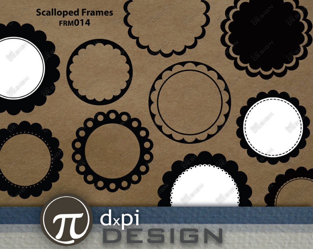 Round Scalloped Frames Digital Clip Art - Printable Circular Labels ...
