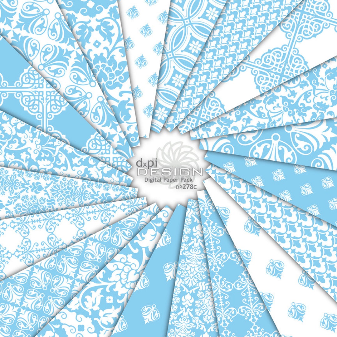 Robin's Egg Blue Damask Digital Paper & Scrapbook Images - Printable ...