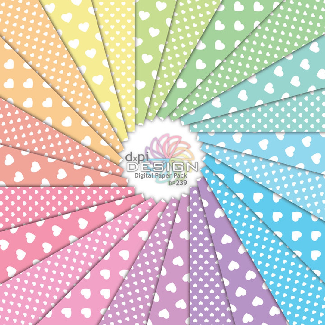 Bright Pastel Rainbow Hearts - Digital Paper & Background Images for ...