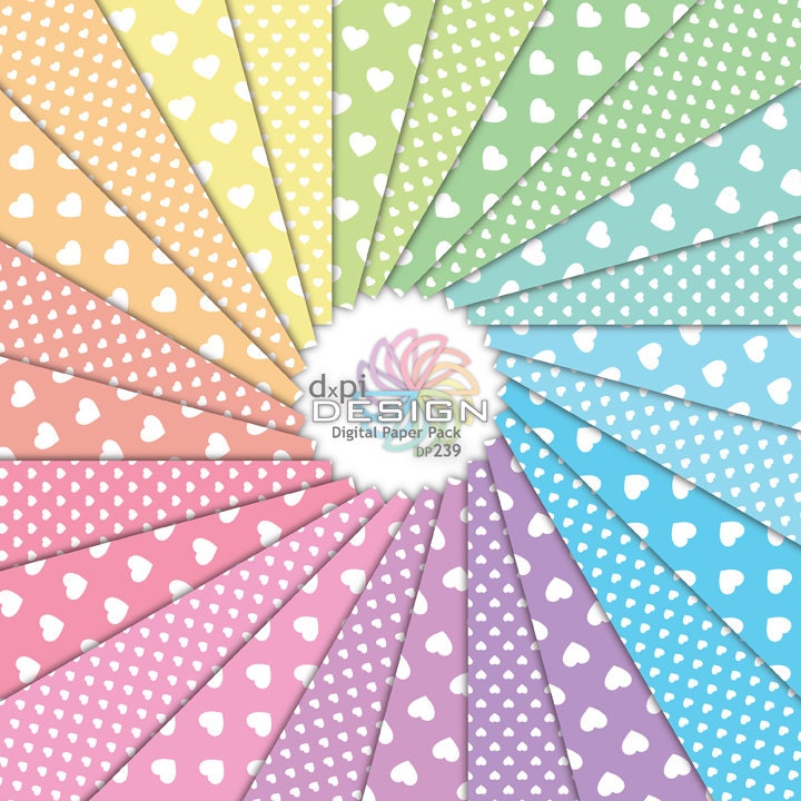 Bright Pastel Rainbow Hearts - Digital Paper & Background Images for ...