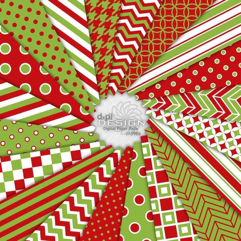 Bright Red & Green Digital Scrapbook Paper and Printable Holiday ...