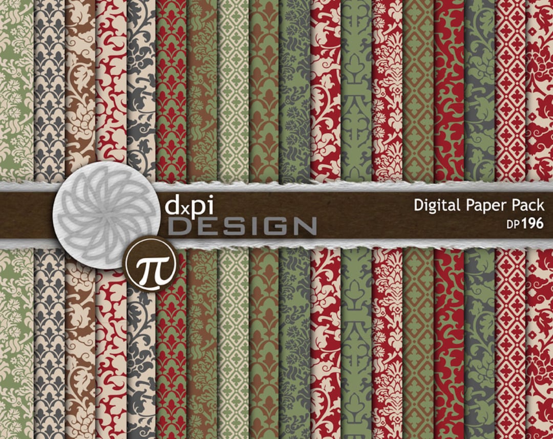 Vintage Christmas Damask Digital Paper & Scrapbook Images - Digital ...