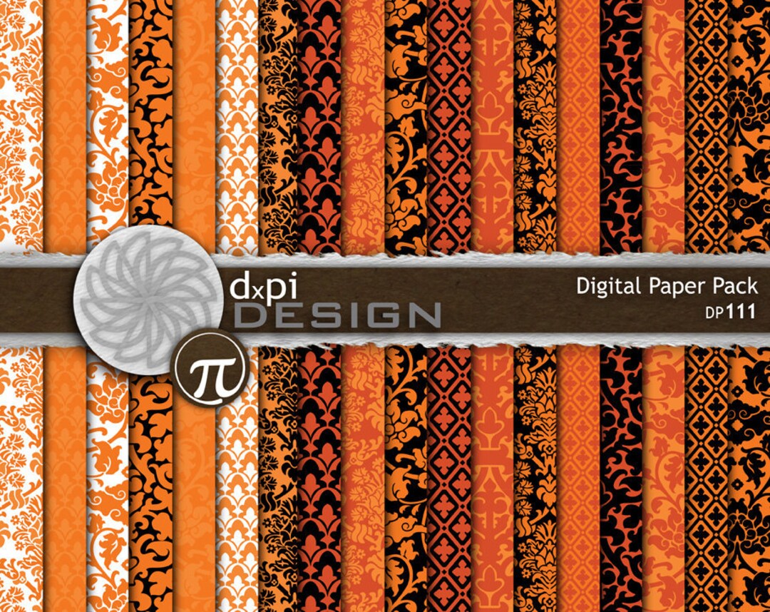 Orange and Black Halloween Damask Digital Scrapbook Paper and Printable ...