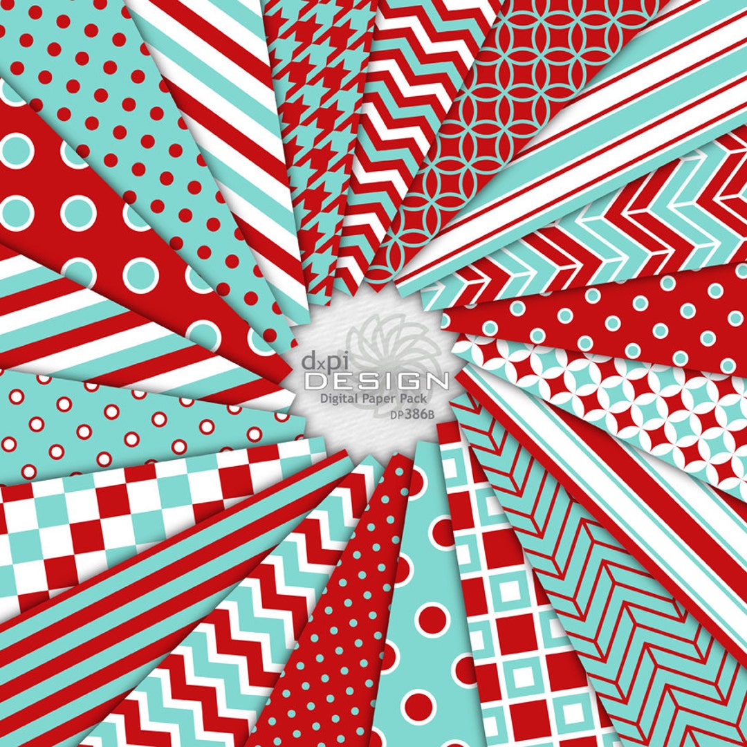 Aqua Blue & Red Digital Paper and Printable Background Designs ...