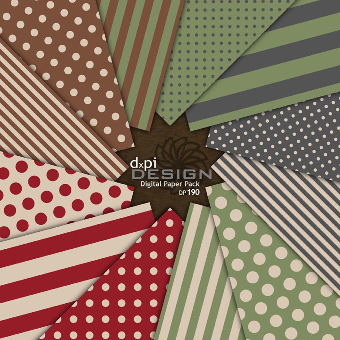 Vintage Christmas Digital Paper Polka Dots and Stripes Digital ...