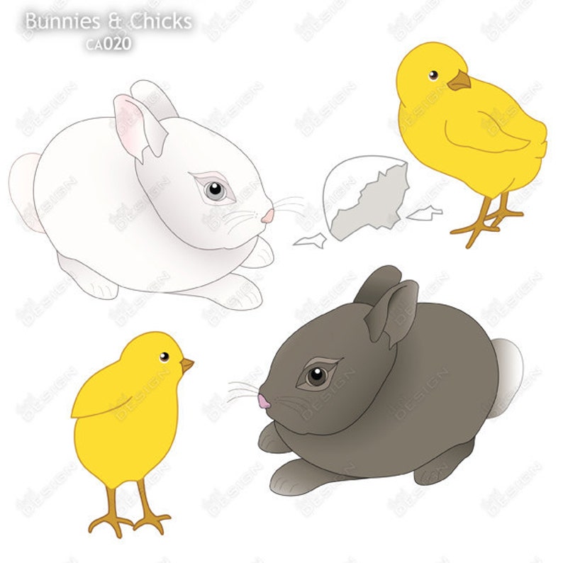 Bunnies & Chicks Digital Spring Easter Clip Art Images - Etsy