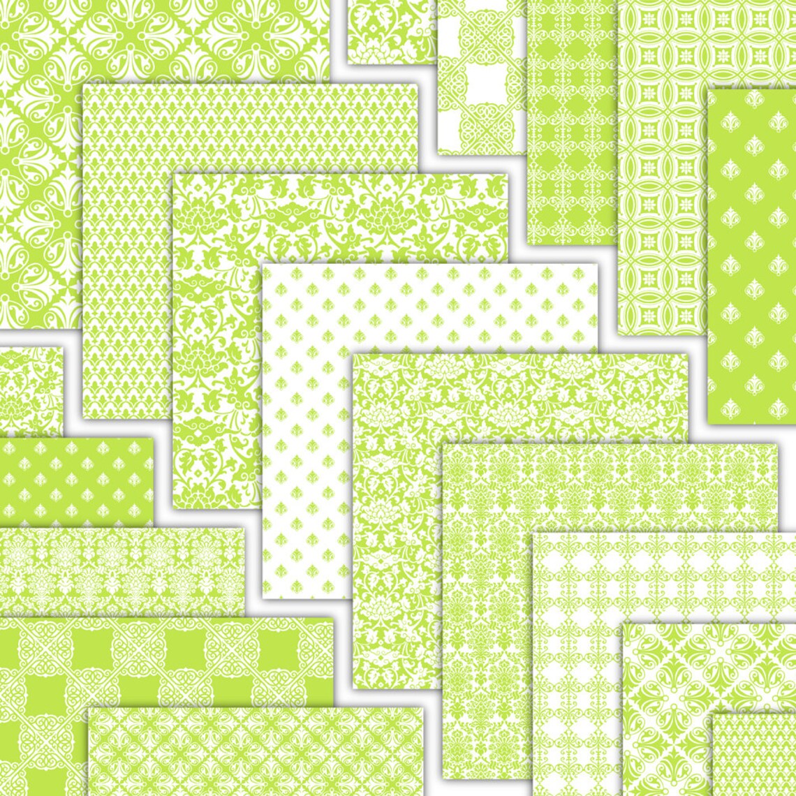 Chartreuse Damask Digital Paper & Printable Backgrounds - Bright Yellow ...