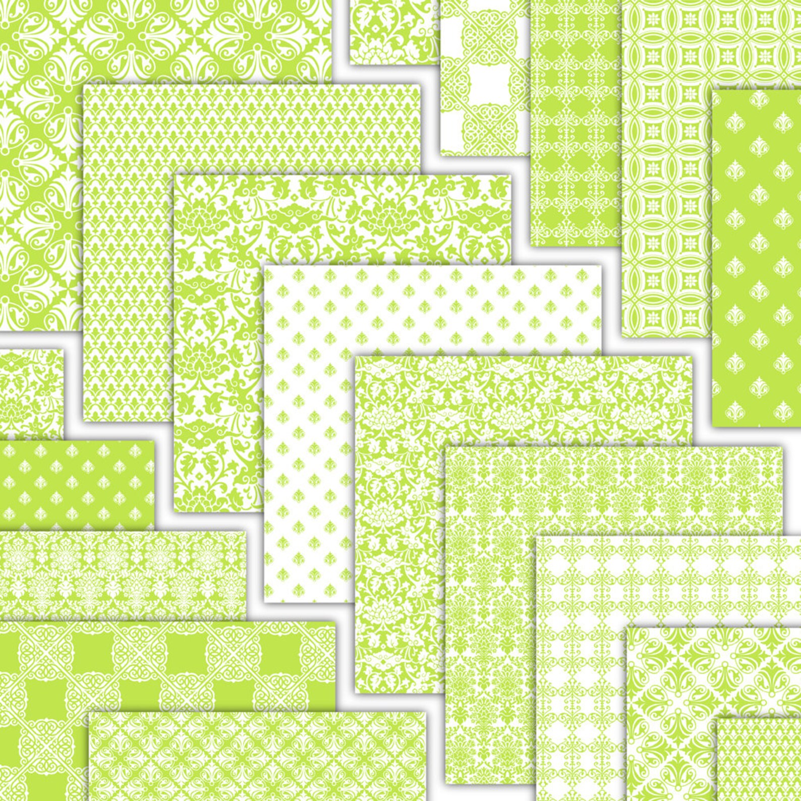 Chartreuse Damask Digital Paper & Printable Backgrounds - Bright Yellow ...