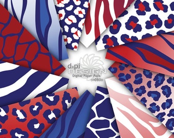 Red White & Blue Animal Prints Digital Scrapbook Paper - Etsy