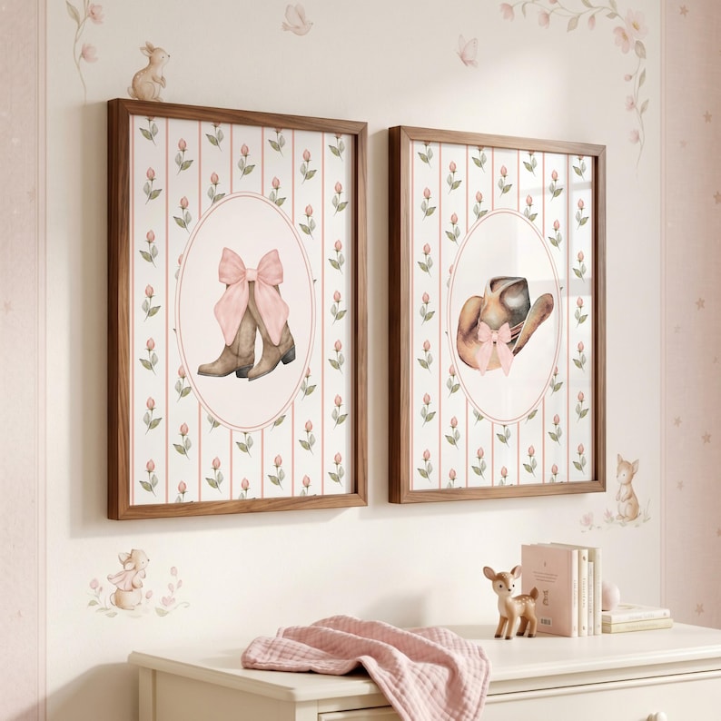 Pink Cowgirl Nursery Prints Set of 2, Western Baby Girl Wall Art ...