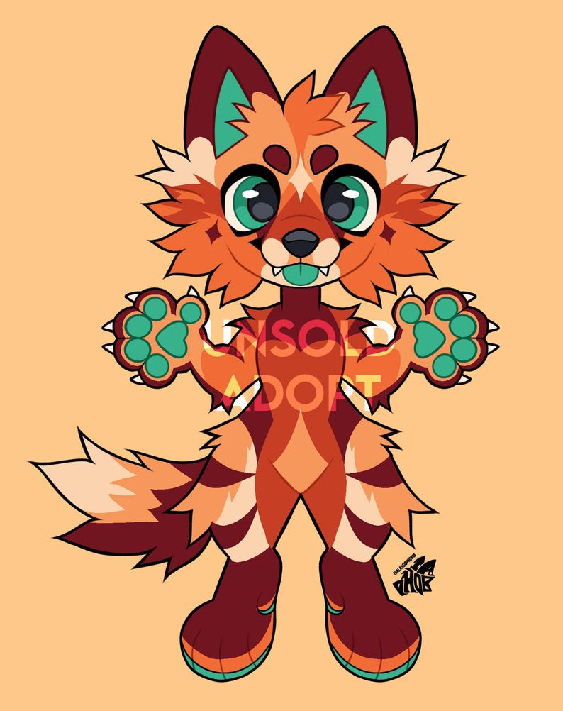 Sunny Orange Chibi Fox Wolf Canine Furry Fursona Adoptable Adopt - Etsy