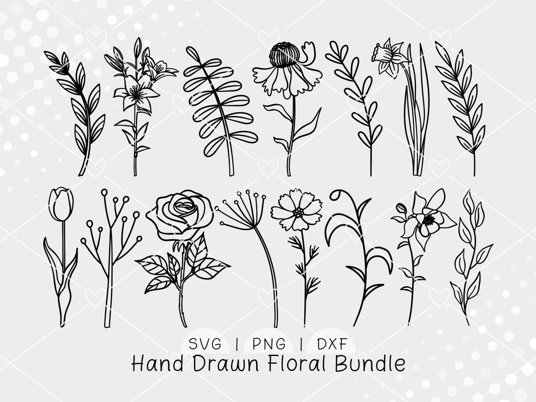Hand Drawn Floral SVG Bundle, Boho Wildflower Cut Files, Botanical ...