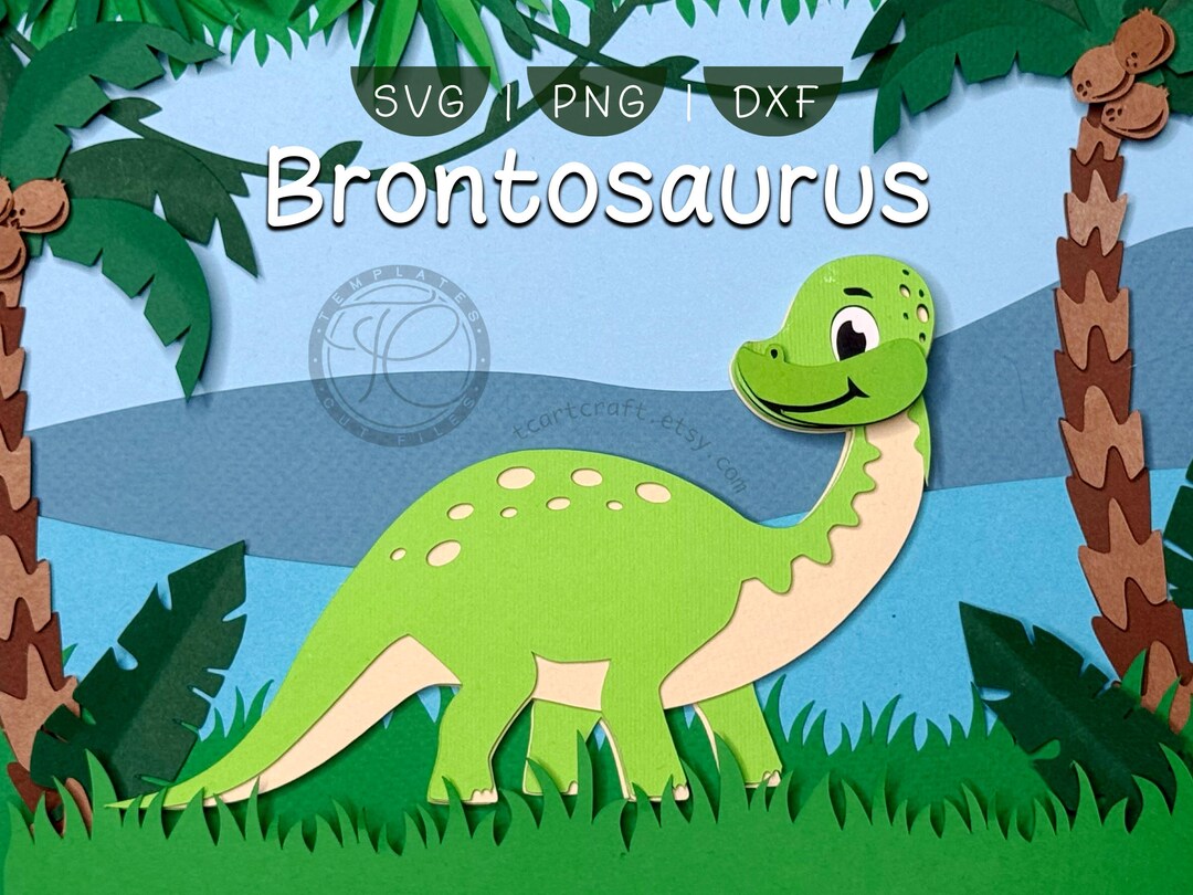 Brontosaurus Dinosaur SVG Bundle, Layered Paper Craft Template (digital ...