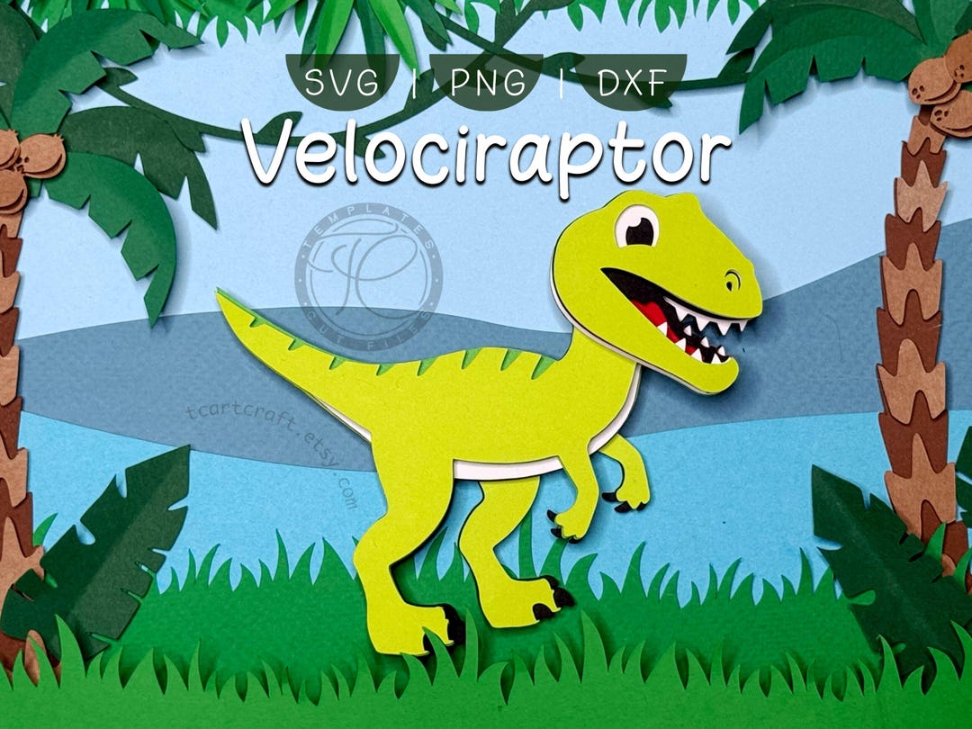Dinosaur SVG Bundle, Velociraptor Paper Craft Layered Template, Cute ...