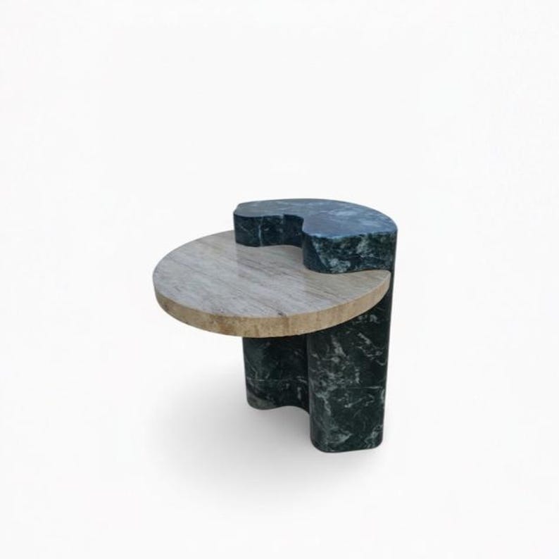 Buy Luxury Dual-stone Side Table – Dark Green Forest Marble & Beige ...