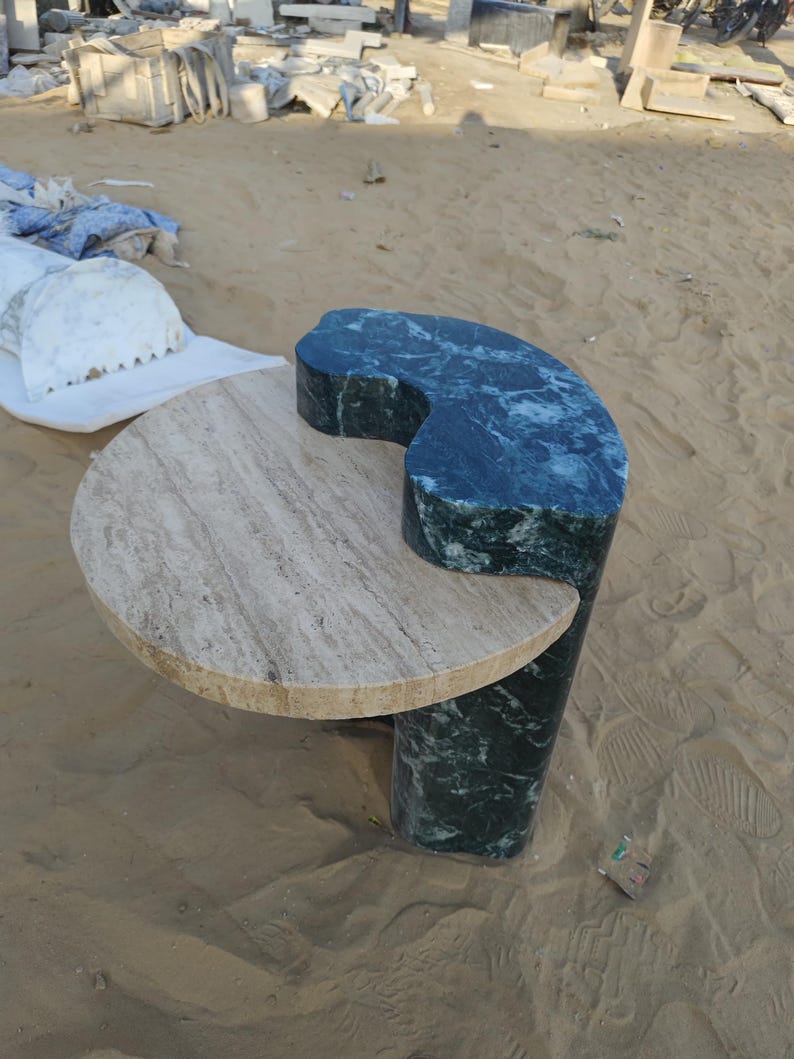 Buy Luxury Dual-stone Side Table – Dark Green Forest Marble & Beige ...