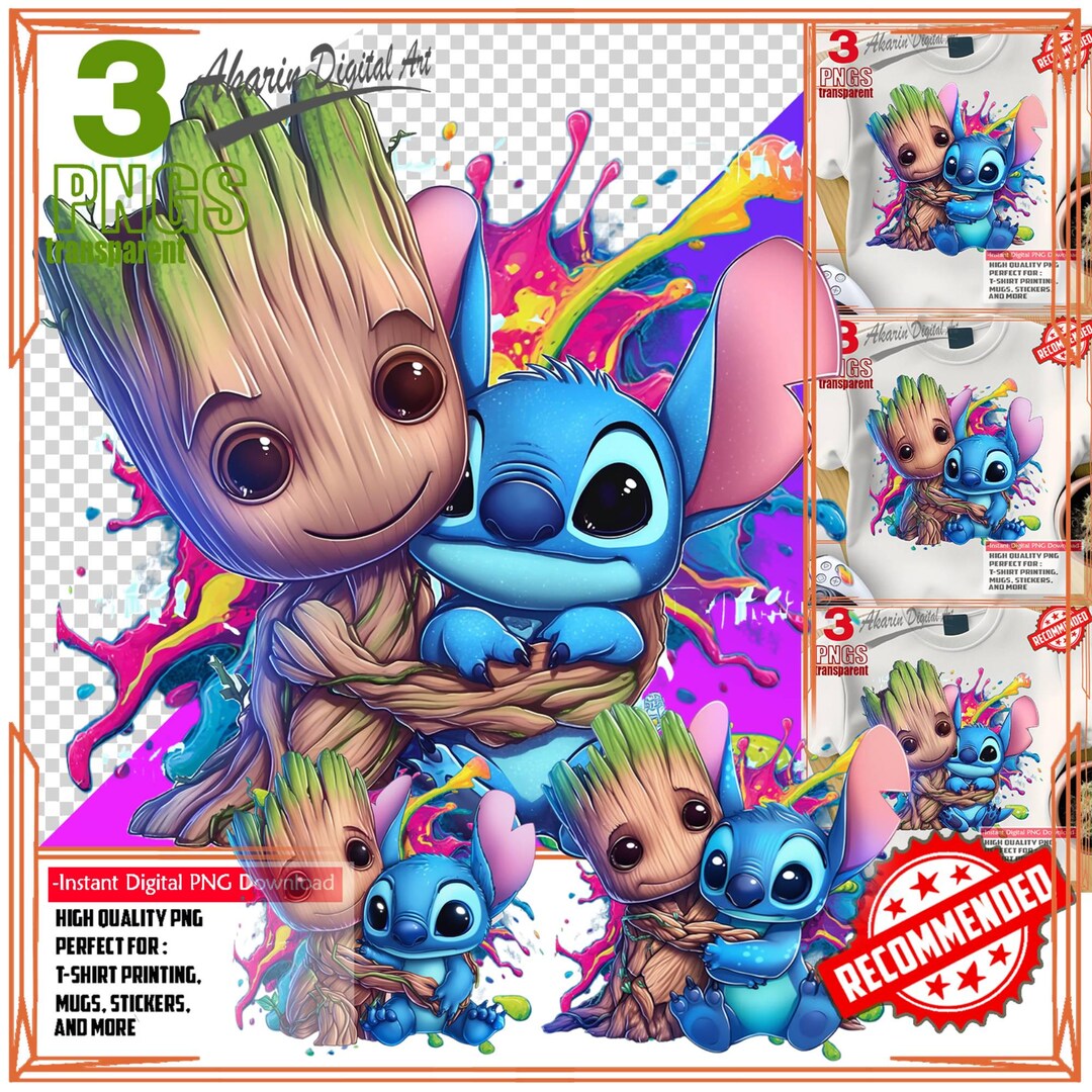 Stitch and Groot PNG Clipart: Watercolor Splash (digital Download) - Etsy