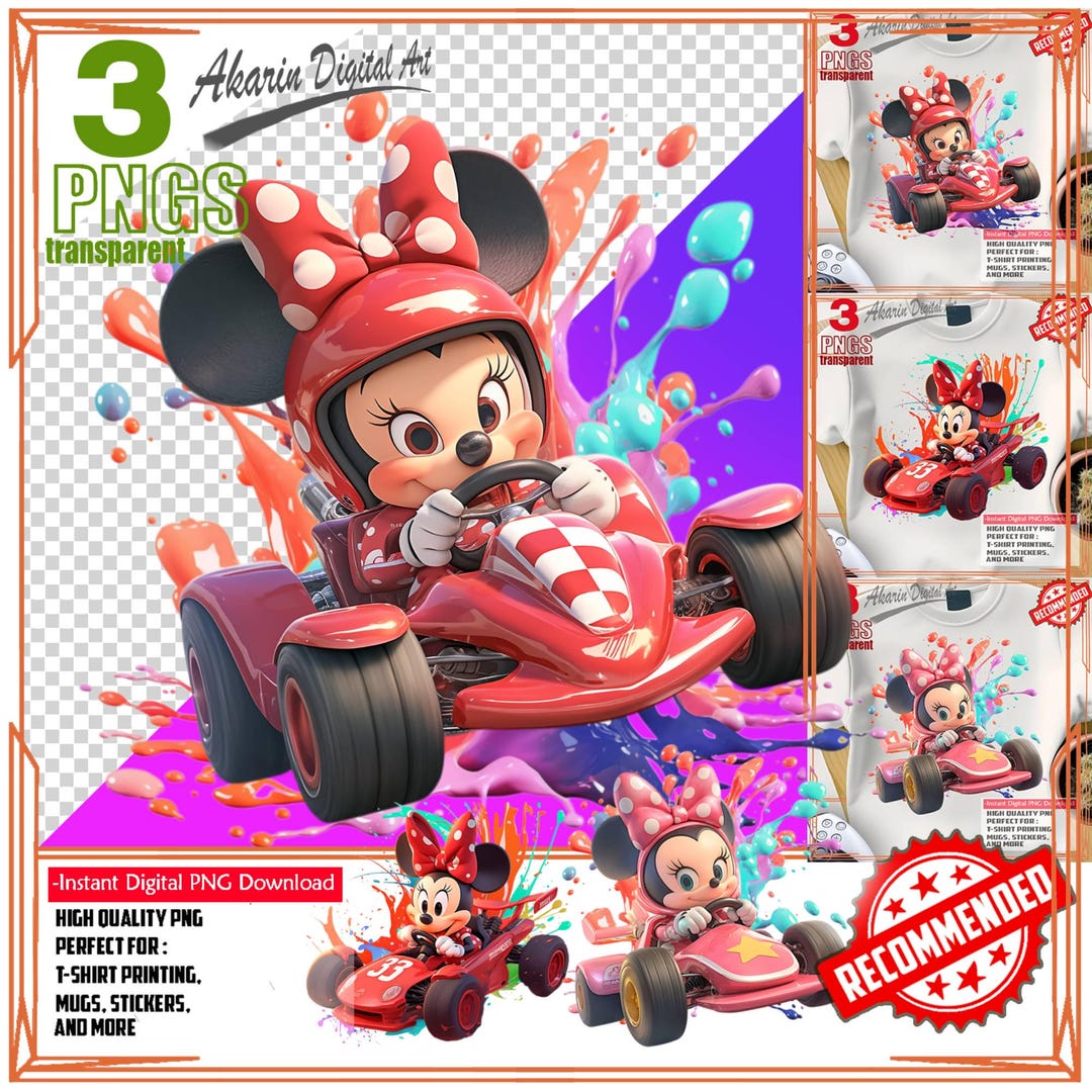 Minnie Mouse Race Car Clipart: PNG Digital Download - Etsy