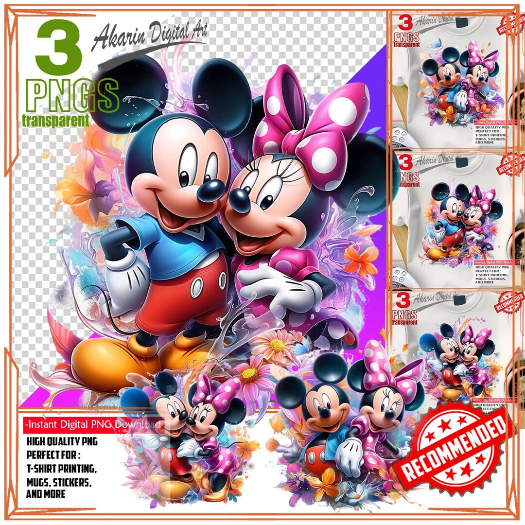 Mickey and Minnie PNG: Watercolor Splash Clipart (digital Download) - Etsy