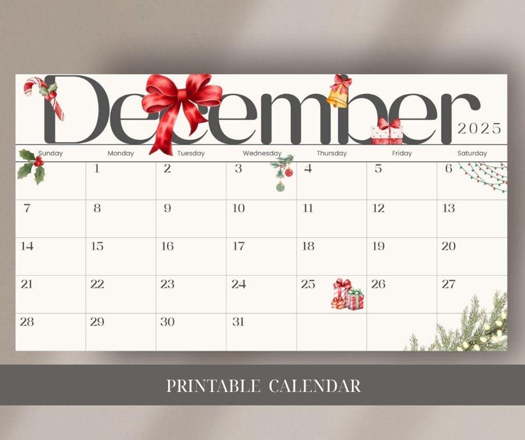 Printable December Calendar 2025 – Christmas Themed Monthly Planner ...