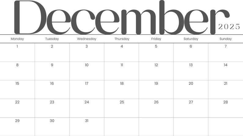Printable December Calendar 2025 – Christmas Themed Monthly Planner ...