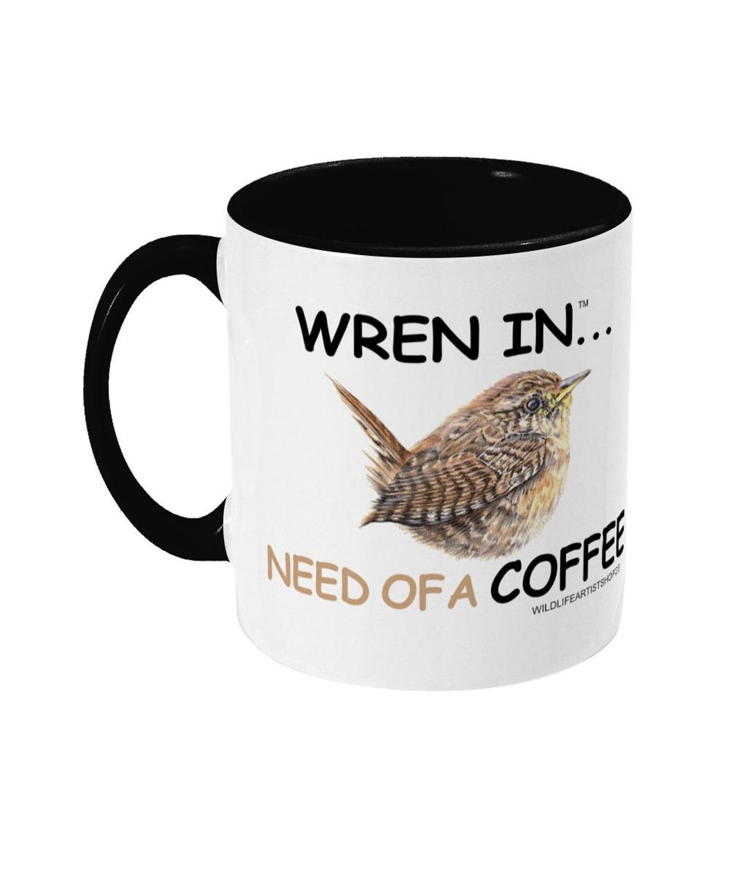 Mug Featuring a 'wren In... Need of a Coffee' in Black and White. - Etsy