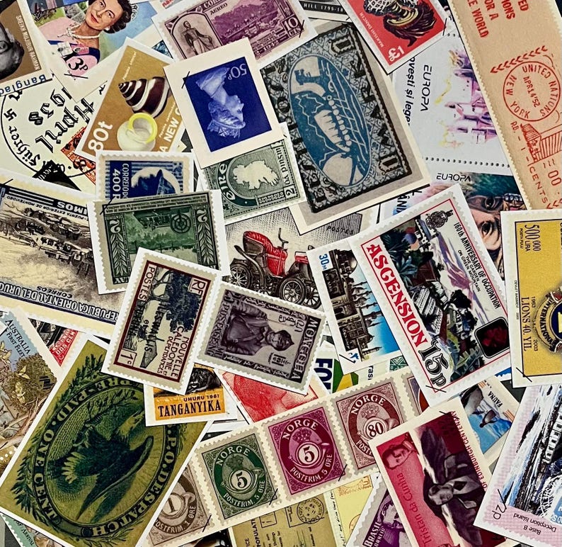 Book Page Postage Stamps Ephemera | 50 Piece Pack (junk Journal ...