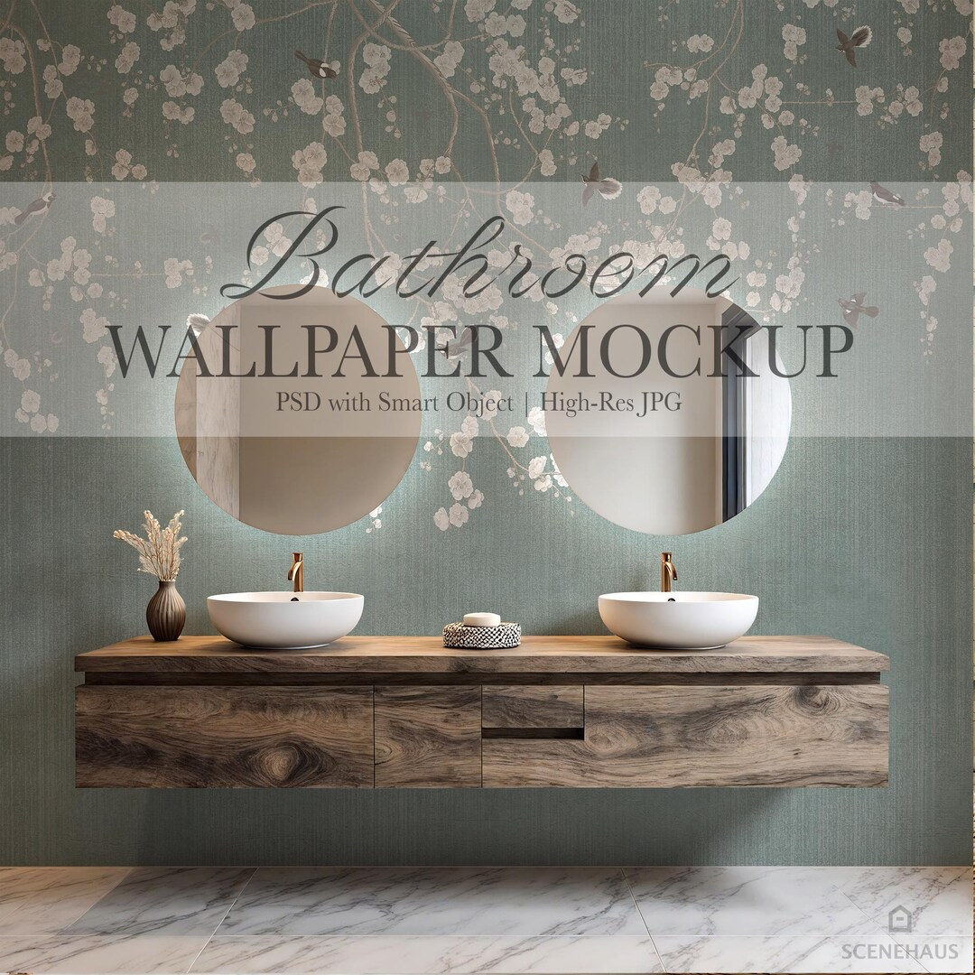 Bathroom Interior Mockup — Modern Rustic Luxury Double Vanity Scene for ...