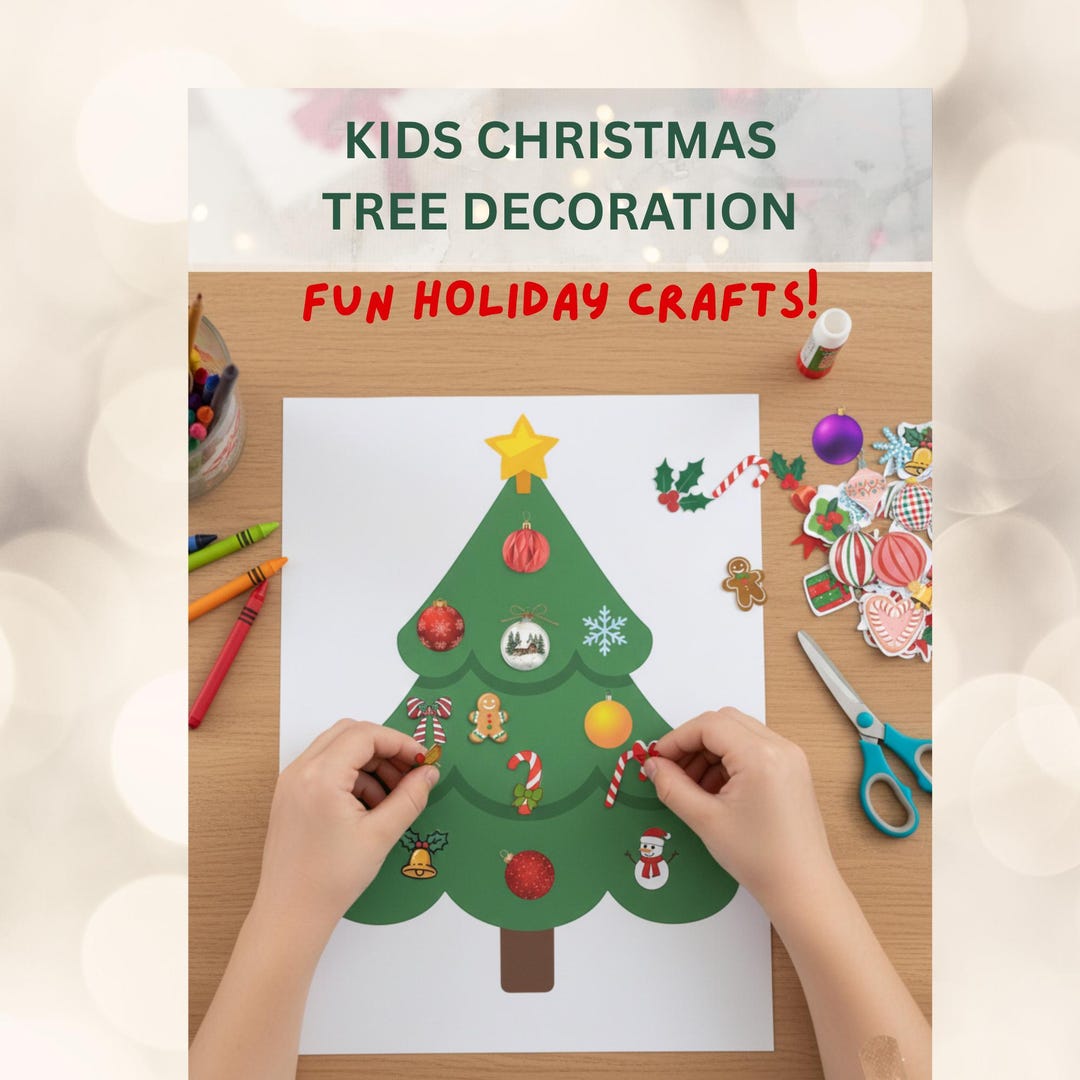 Kids DIY Christmas Tree Decorating Activity Kit, Cut and Paste Holiday ...