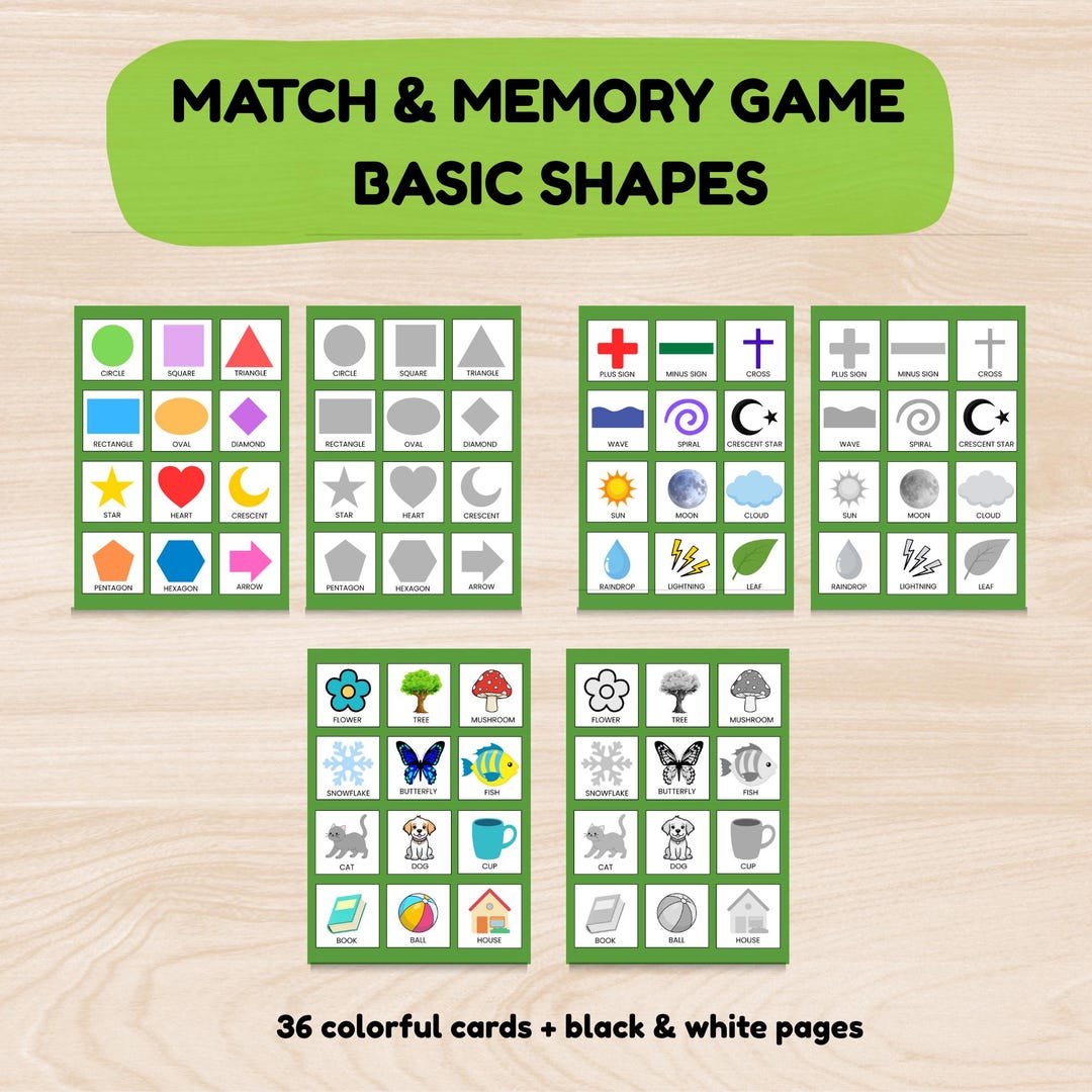 Basic Shapes Matching & Memory Game for Kids – Printable Preschool ...