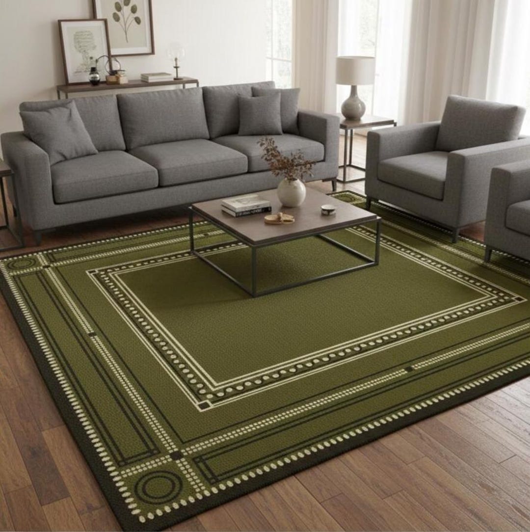 Luxury Olive Green Border Design Carpet for Living Room & Hall - Etsy