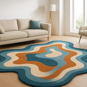 Buy Abstract Wavy Rug – Blue Beige Rust, Modern Home Decor Online in ...