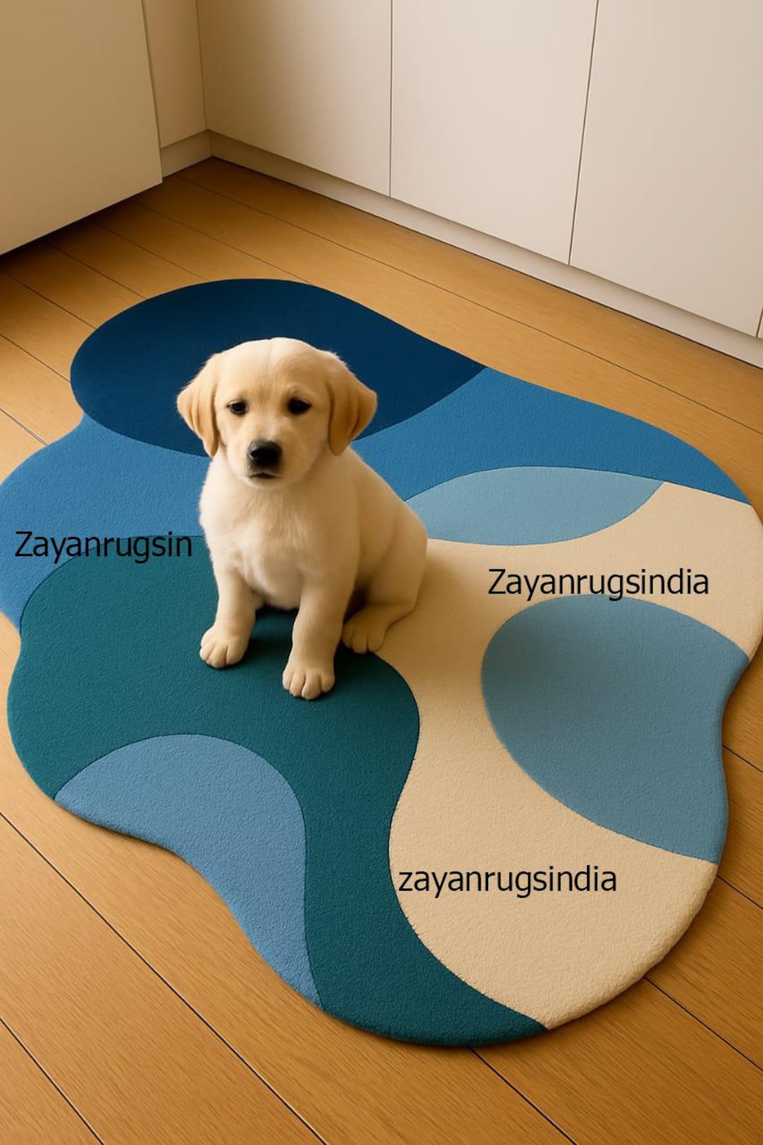Abstract Blue Curvy Rug: Modern Living Room Polyester Wool Carpet - Etsy