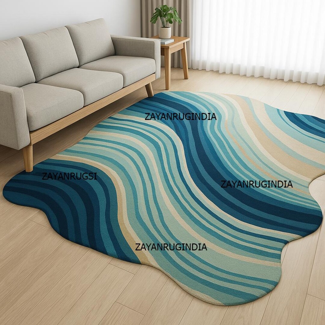 Abstract Blue Ocean Wave Rug - Irregular Modern Area Rug - Etsy