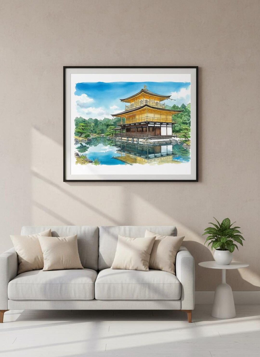 Japanese Temple Watercolor Print: Serene Landscape Wall Art - Etsy