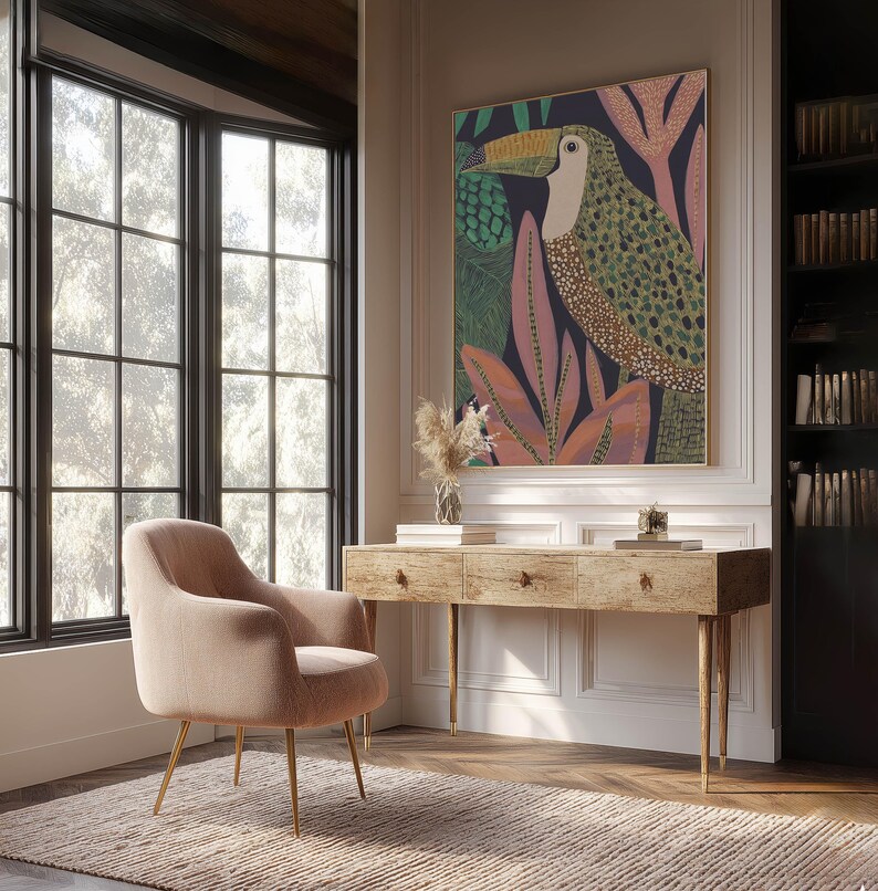 Toucan Jungle Art Print Colorful Animal Tropical Leaves Poster Eclectic ...