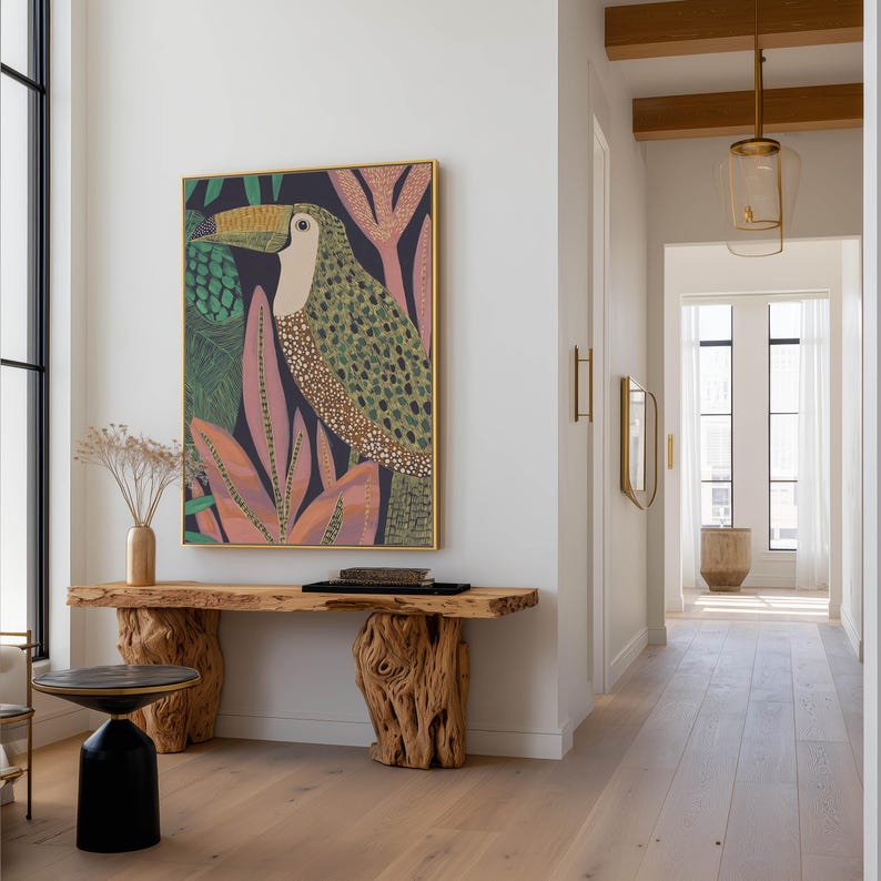 Toucan Jungle Art Print Colorful Animal Tropical Leaves Poster Eclectic ...