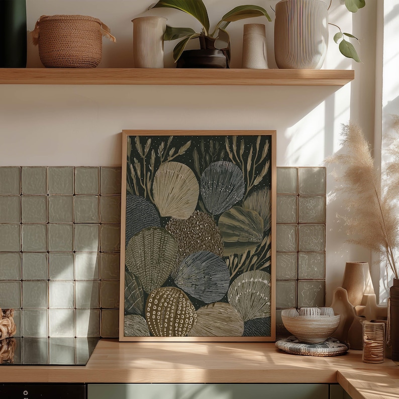 Abstract Seashell Poster, Modern Shell Print for Beach House Entryway ...
