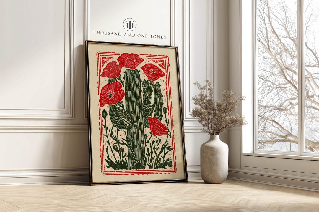 Mexican Folk Art Cactus Print Living Room Wall Art — Modern Boho ...