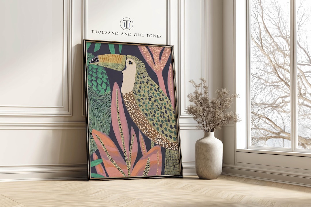 Toucan Jungle Art Print Colorful Animal Tropical Leaves Poster Eclectic ...